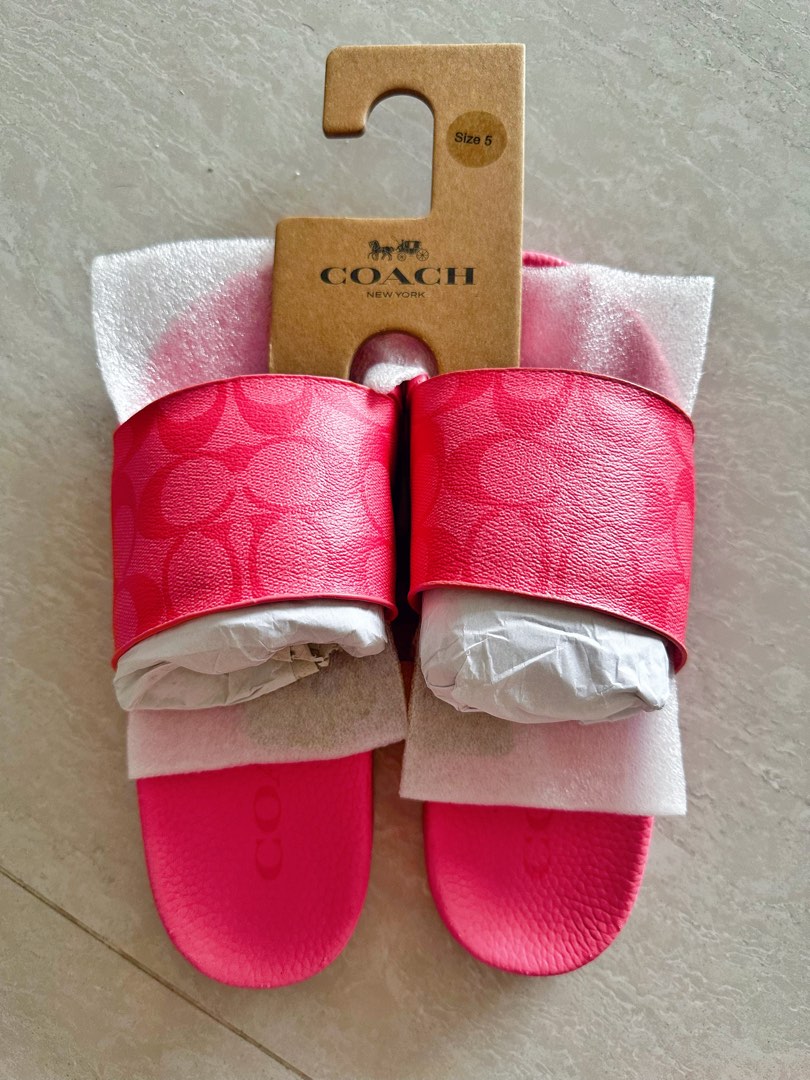 Coach slides in pink (US 5), Women's Fashion, Footwear, Flipflops and ...
