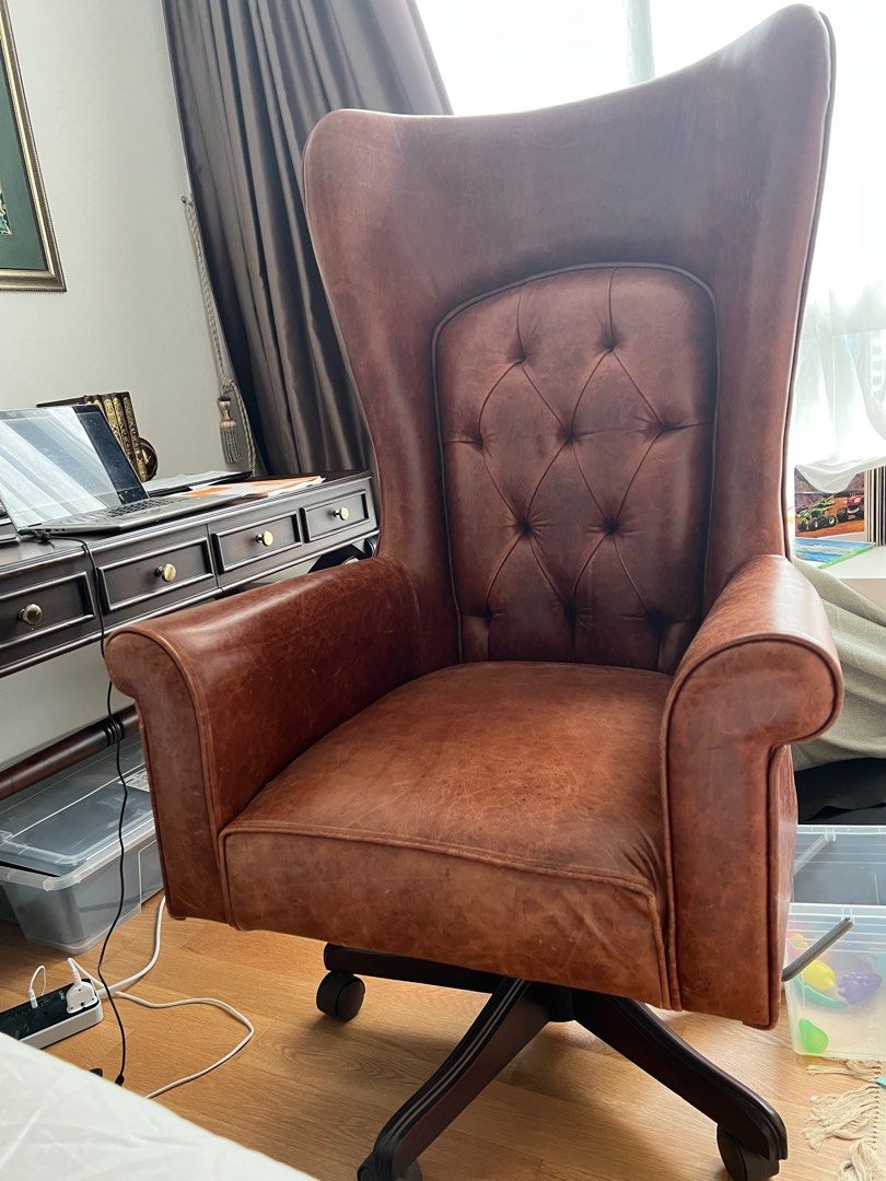 Custom made Leather wingback executive chair, Furniture & Home Living ...