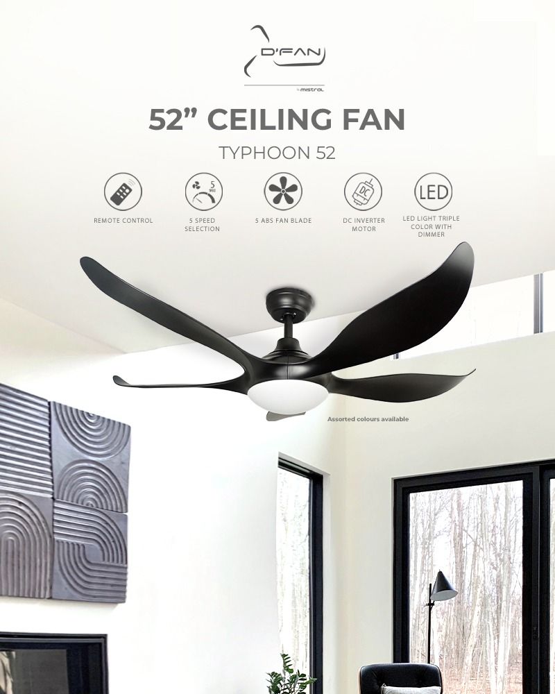 D'FAN Typhoon 52inch DC Ceiling Fan with 24W Dimmable LED Light ...
