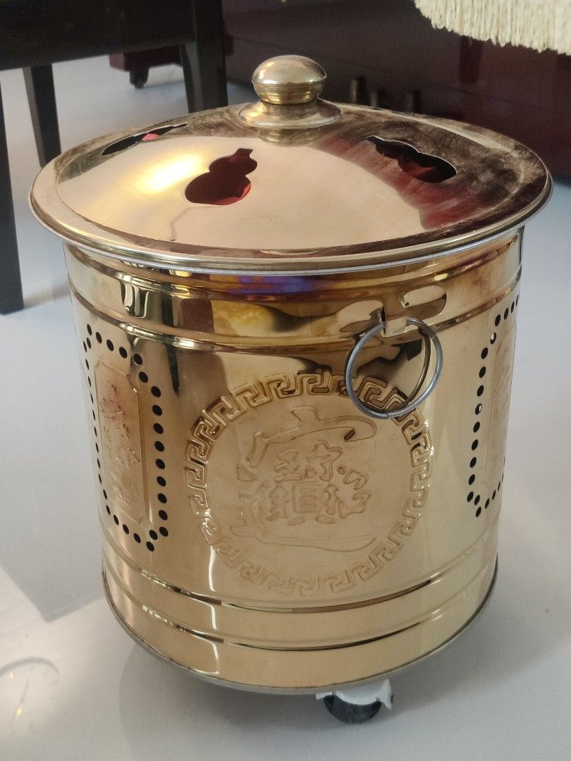 Gold Joss paper burner bucket with wheels, Furniture & Home Living ...