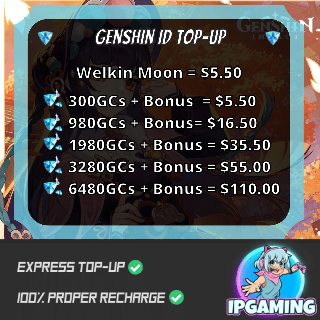 [ID Top-up] Genshin Impact Genesis Crystals Recharge / Top-up / Genshin ...