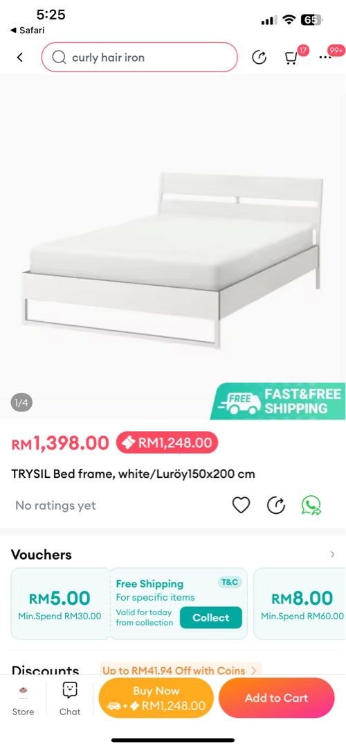 Ikea Trysil Double Bed (White) Bed Frame with Luroy Slate, Furniture ...