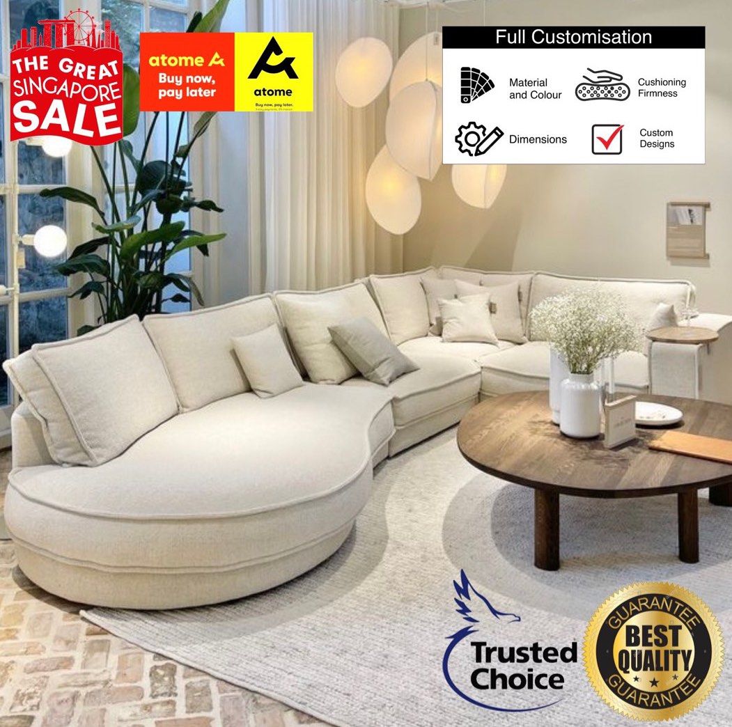 Length 160cm Lora Designer Round Curve Chaise Sofa Available in High ...