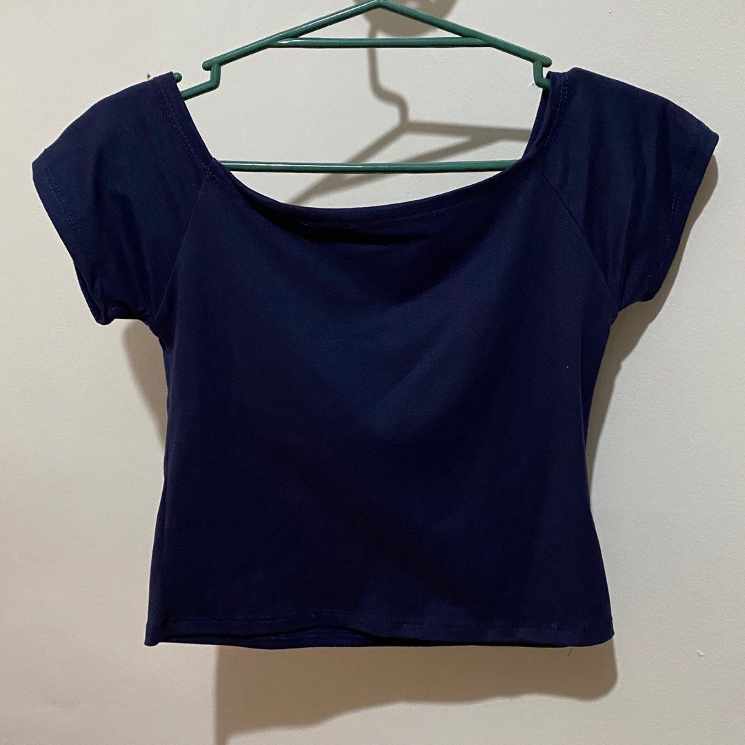 Navy Blue Off shoulder crop top on Carousell