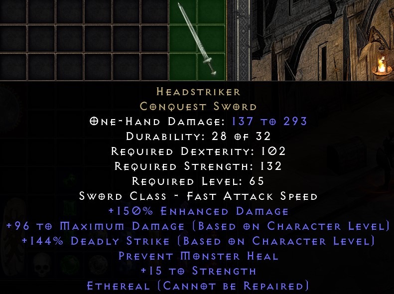 (Non-Ladder) Ethereal Upped HeadStriker. D2R, Video Gaming, Gaming ...