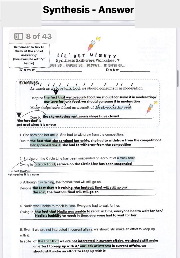PSLE SYNTHESIS CONCISE AND PRECISE WORKBOOK WITH ANSWERS, Hobbies ...