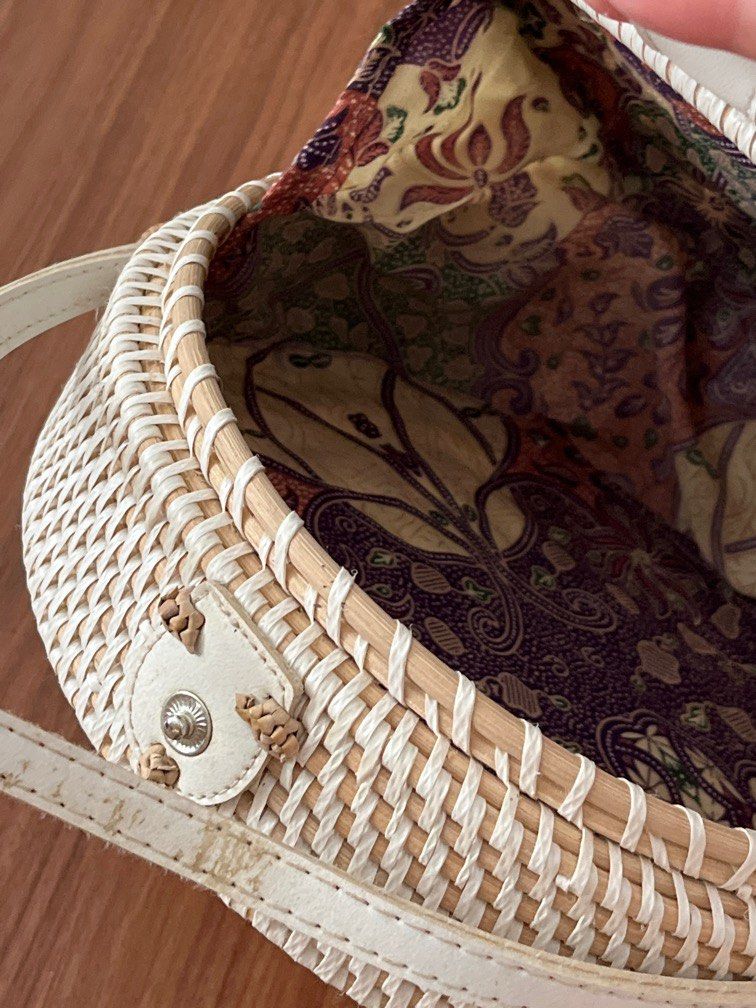 Rattan round batik fabric bag, Women's Fashion, Bags & Wallets, Cross ...