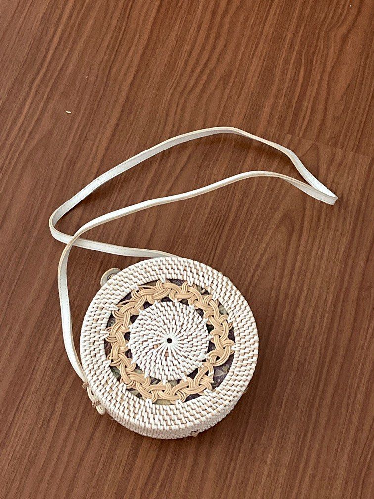 Rattan round batik fabric bag, Women's Fashion, Bags & Wallets, Cross ...