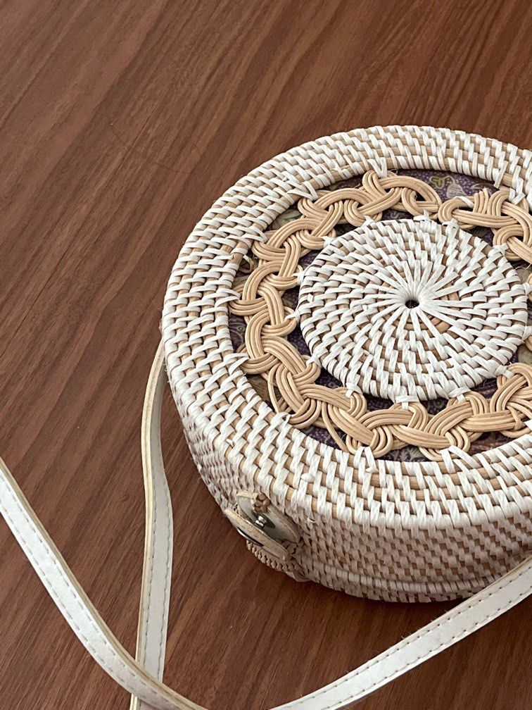 Rattan round batik fabric bag, Women's Fashion, Bags & Wallets, Cross ...