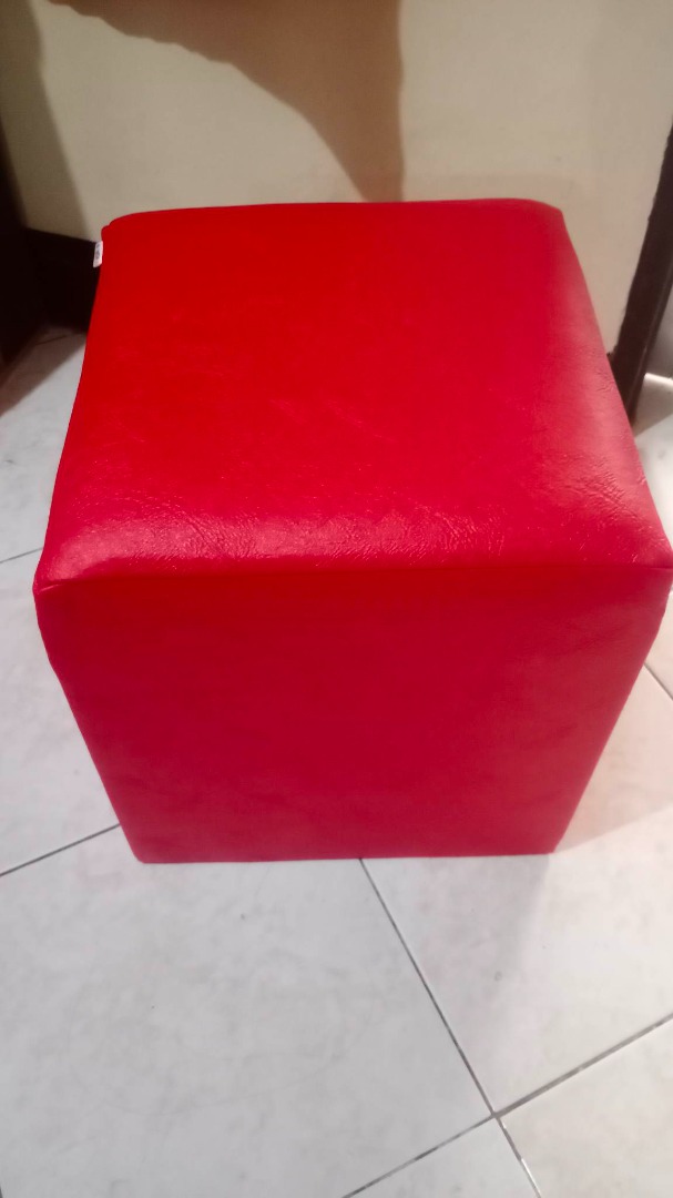 Red Leather Stool Chair, Furniture & Home Living, Furniture, Chairs on ...