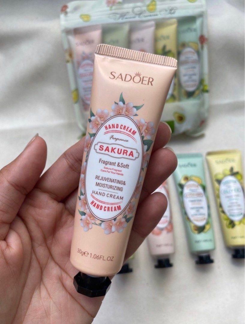 Sadoer Flower and Fruit Hand Cream Set Hand Lotion Fragrant Sakura Chamomile Rose Avocado Olives ...