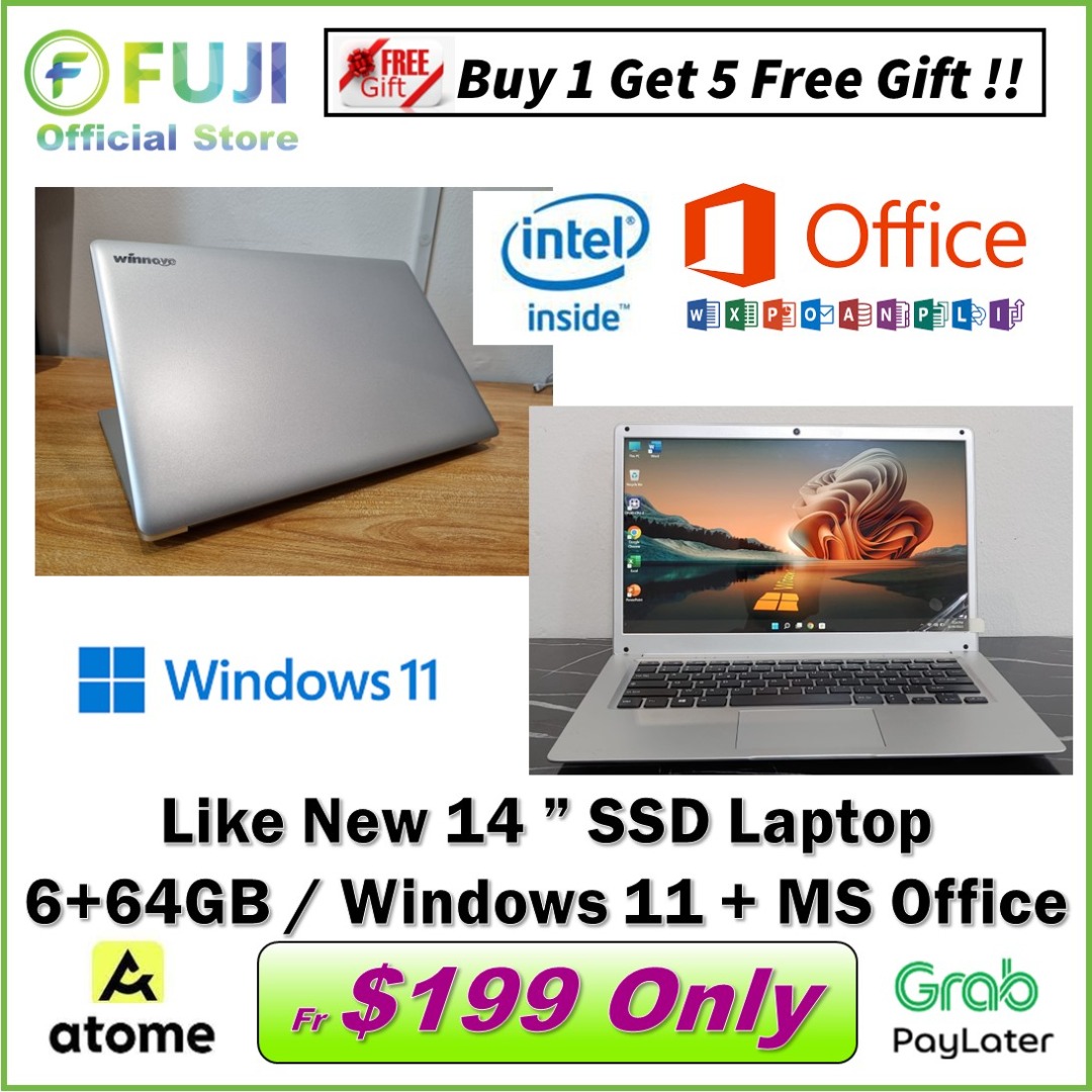 Slim 14 Inch SSD Laptop - 6GB RAM - Windows 11 + Free MS Office - Fast ...