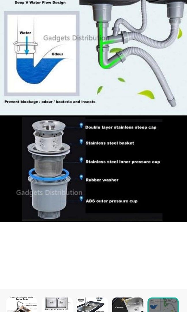 Stainless Steel kitchen sink waste drain with filter tray, Furniture ...