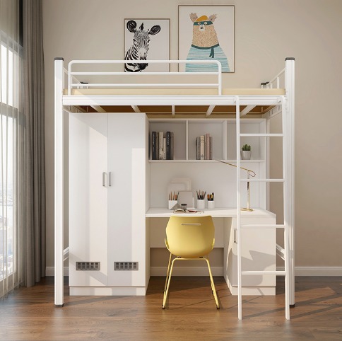 Upper bed and lower table student staff dormitory bed double-layer high ...