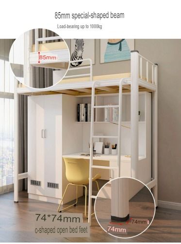 Upper bed and lower table student staff dormitory bed double-layer high ...