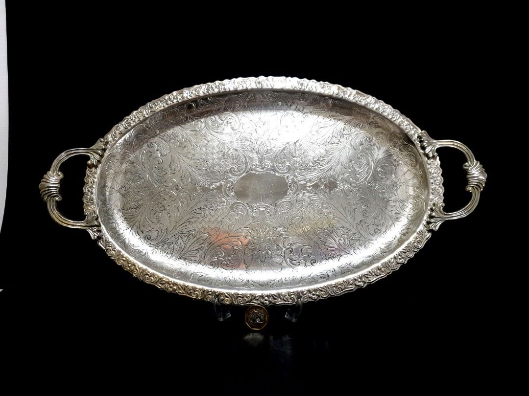 Vintage Made in England MAYELL sliver ep steel oval engraving tray ...
