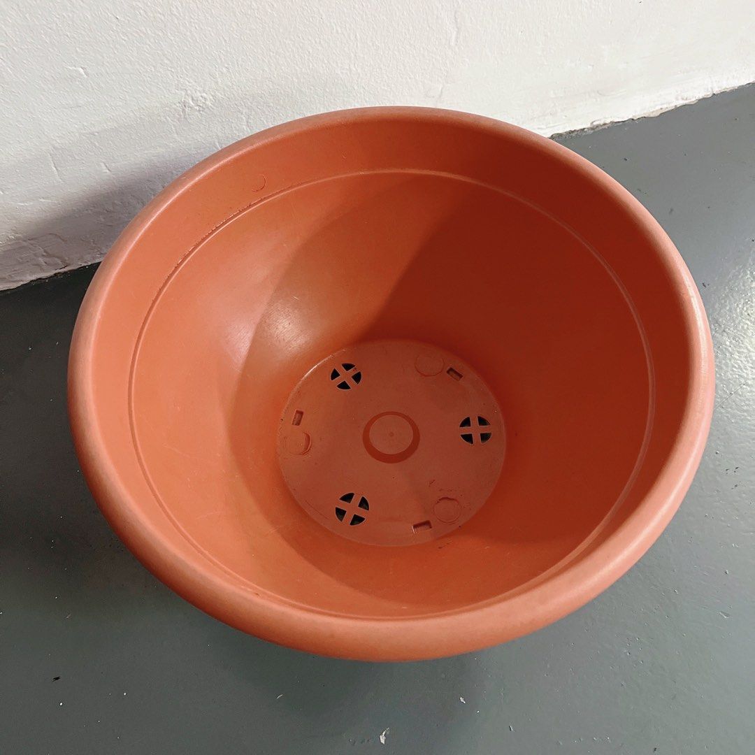Wide shallow round plastic garden pot, Furniture & Home Living ...