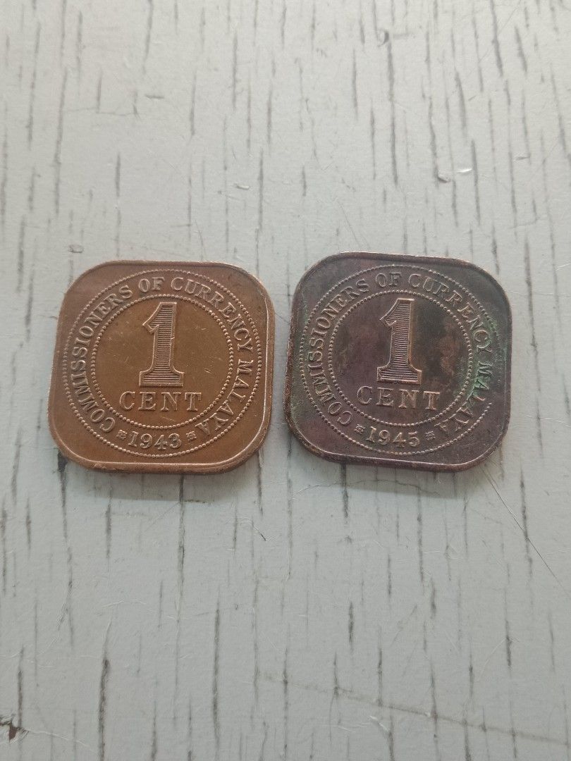 1943 and 1945 british malaya square coins on Carousell