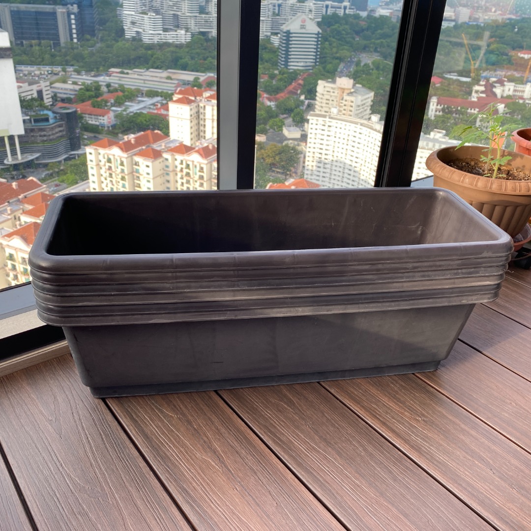 Black Rectangular Planting Pots (64cm) x 5, Furniture & Home Living ...