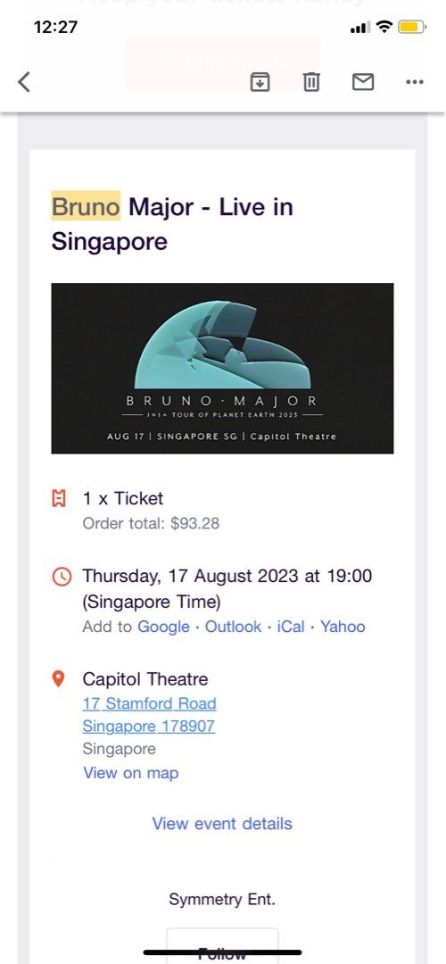 Bruno Major Ticket, Tickets & Vouchers, Event Tickets on Carousell