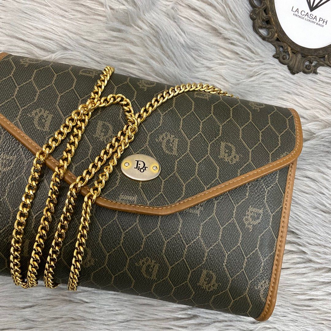 CHRISTIAN DIOR Vintage Honeycomb Chain Crossbody, Luxury, Bags ...