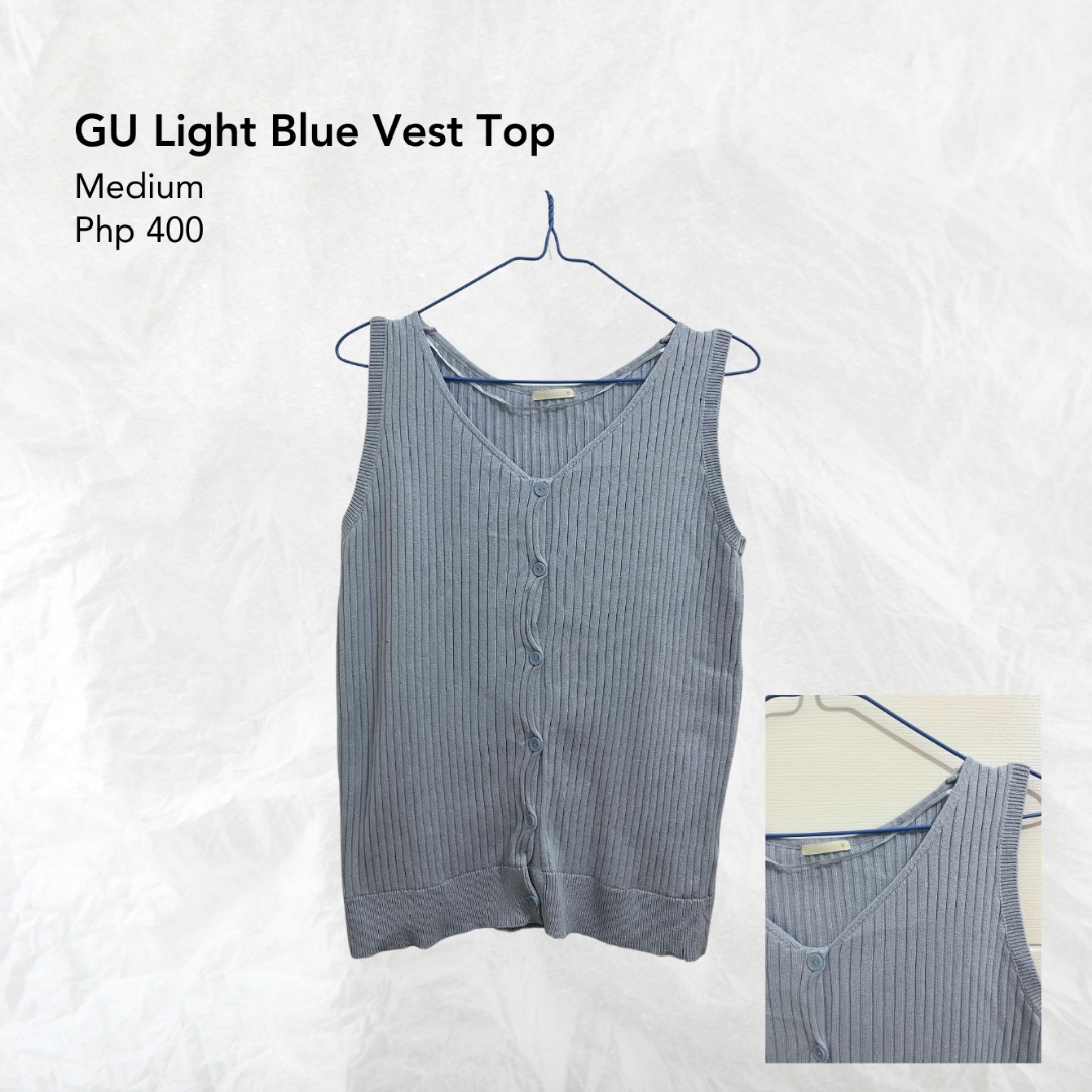 GU Light Blue Vest Top, Women's Fashion, Tops, Sleeveless on Carousell