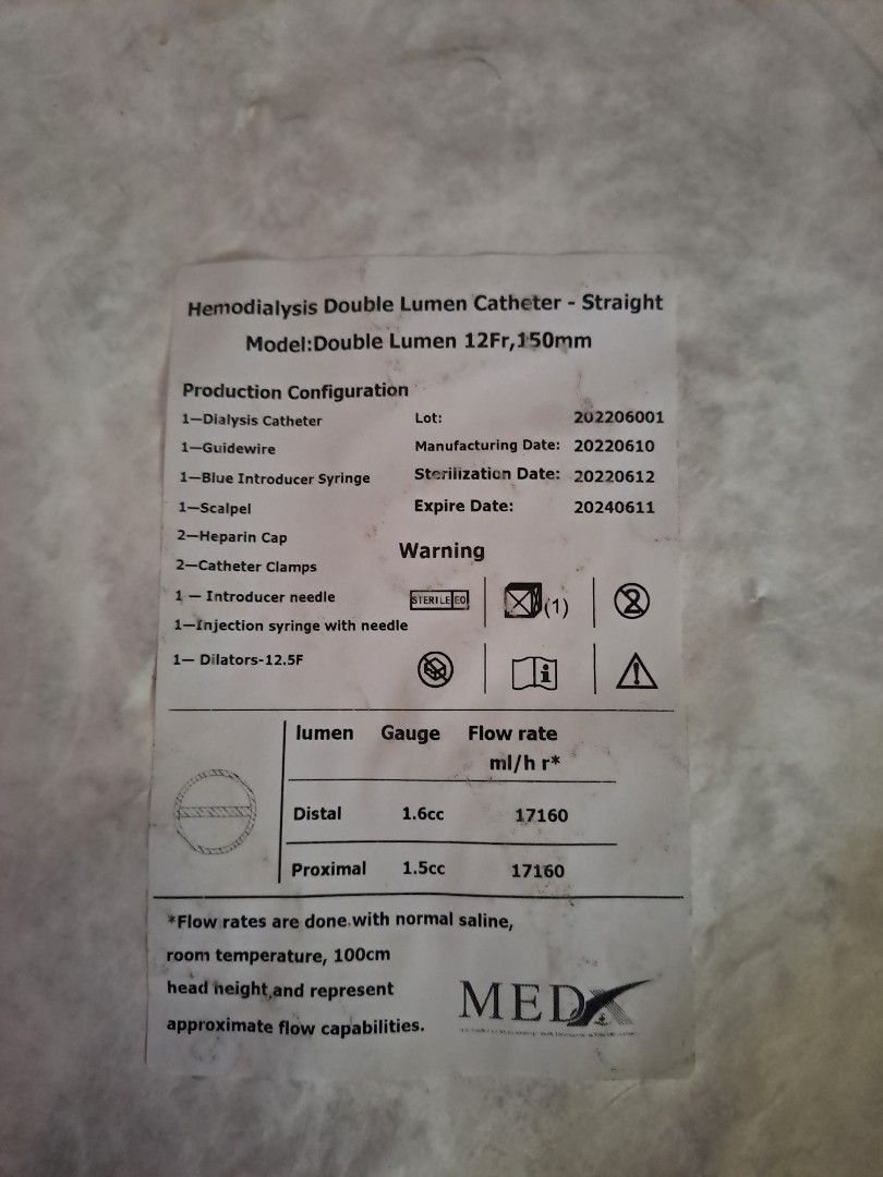 IJ CATHETER DOUBLE LUMEN FR12, Health & Nutrition, Medical Supplies ...