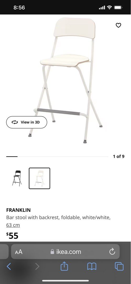 IKEA Franklin Bar Stool with Back, Furniture & Home Living, Furniture ...