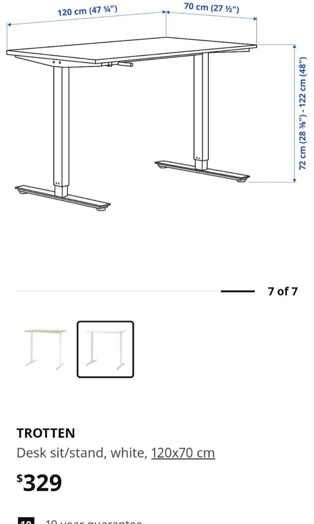 Ikea TROTTEN Sit / Stand Work Office Table or Study Desk, Furniture ...