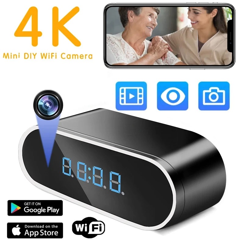 Mini Camera Clock HD WIFI Control Secret IR Night Vision View Alarm DVR ...