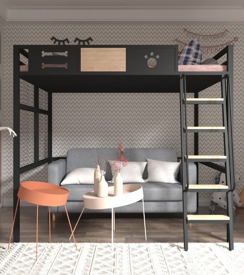 Nordic wrought iron elevated bed small apartment space-saving single ...