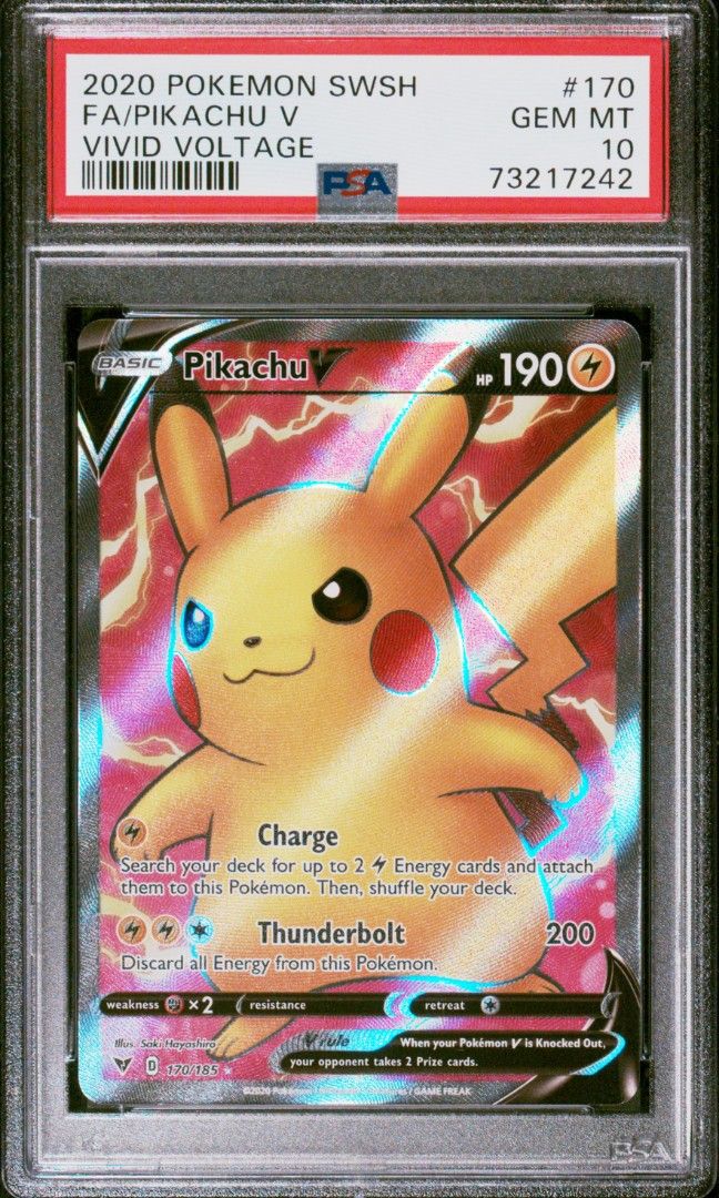 Pokemon GRADED Card - PSA 10: PIKACHU V #170 - FULL ART (SWSH: VIVID ...