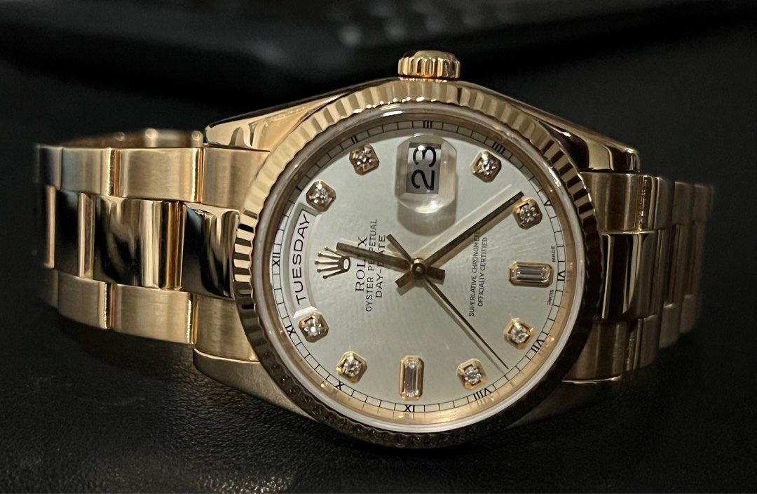 Rolex Day-Date 36mm 118235 Rose Gold light champagne diamond dial watch ...