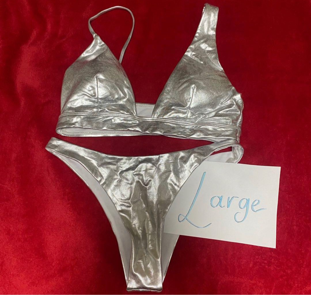 Silver Metallic Bikini, Women's Fashion, Swimwear, Bikinis & Swimsuits ...