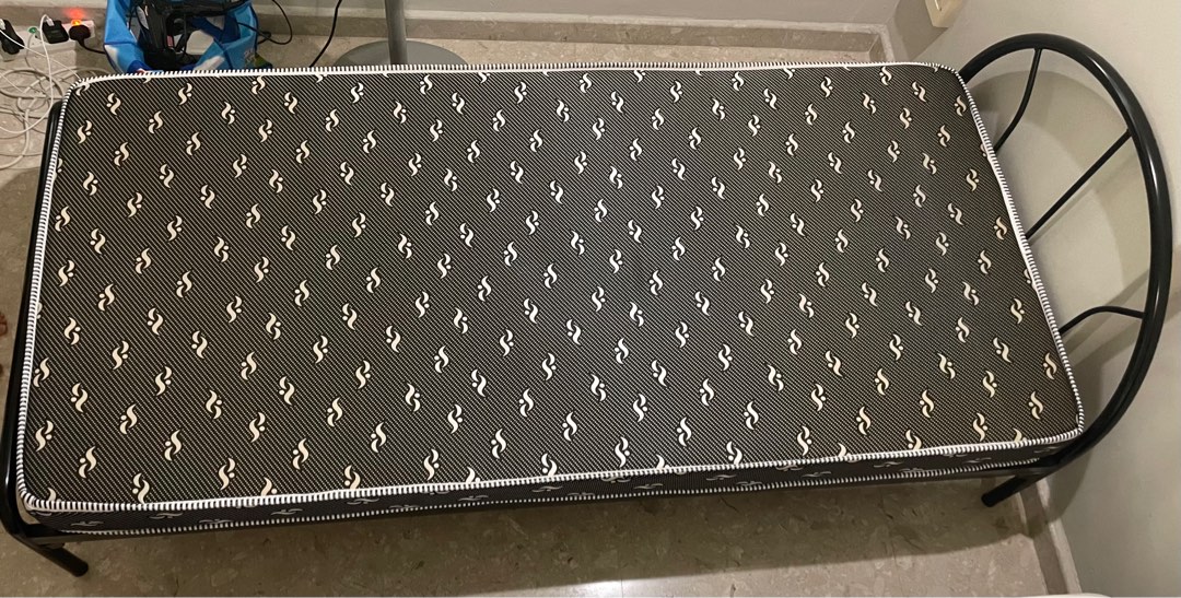 Single metal frame and mattress, Furniture & Home Living, Furniture ...