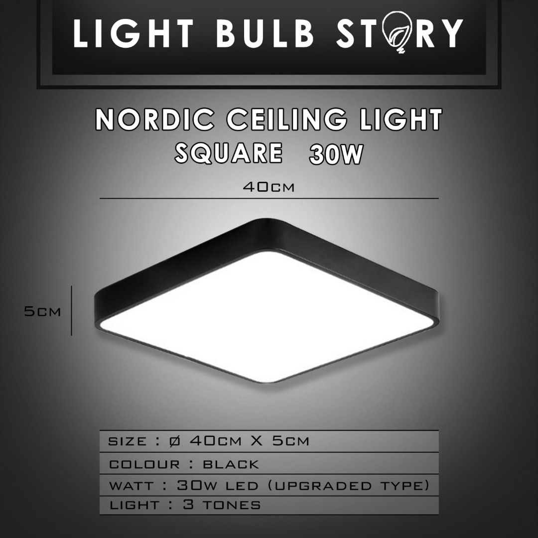 LED Ceiling Light Square Nordic Ultra Thin Design- Tri-tone, Furniture & Home Living, Lighting ...