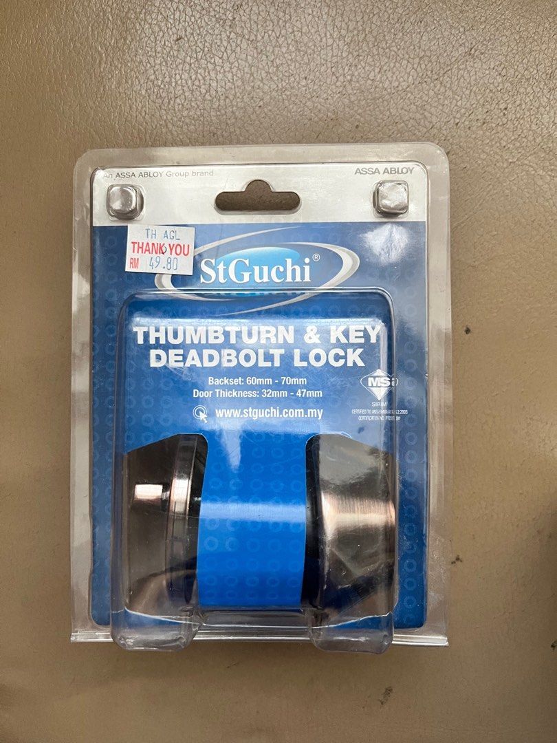 St Guchi Thumbturn & Key Deadbolt Lock / Tombol Pintu, Furniture & Home ...