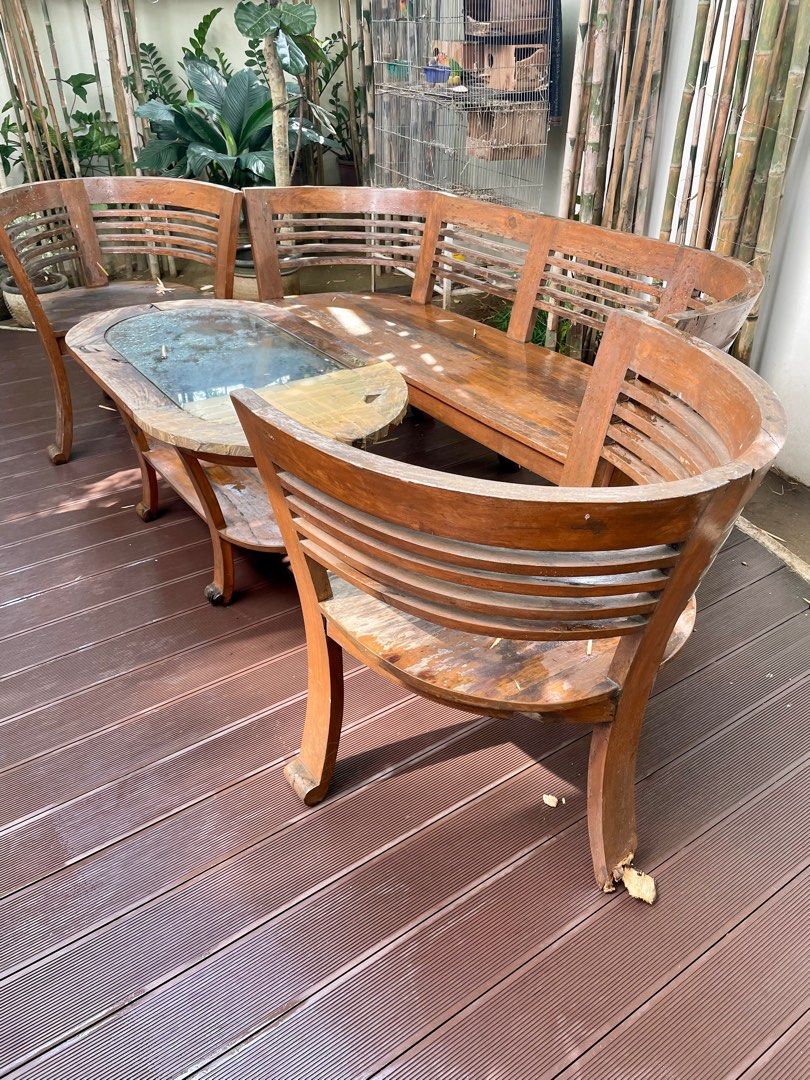 Teak Wood Sala Set, Furniture & Home Living, Furniture, Tables & Sets ...