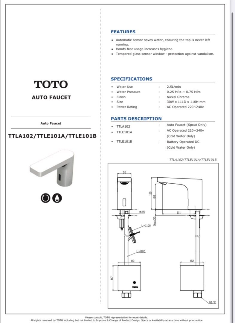 Toto Auto Faucet Battery Operated, Furniture & Home Living, Bathroom ...