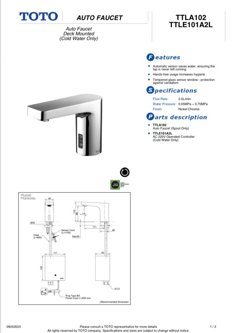 Toto Auto Faucet Battery Operated, Furniture & Home Living, Bathroom ...