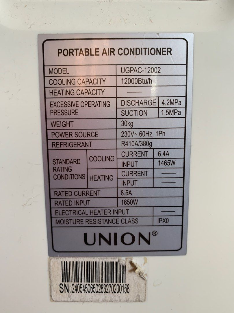 UNION PORTABLE AIRCON, TV & Home Appliances, Air Conditioning and ...