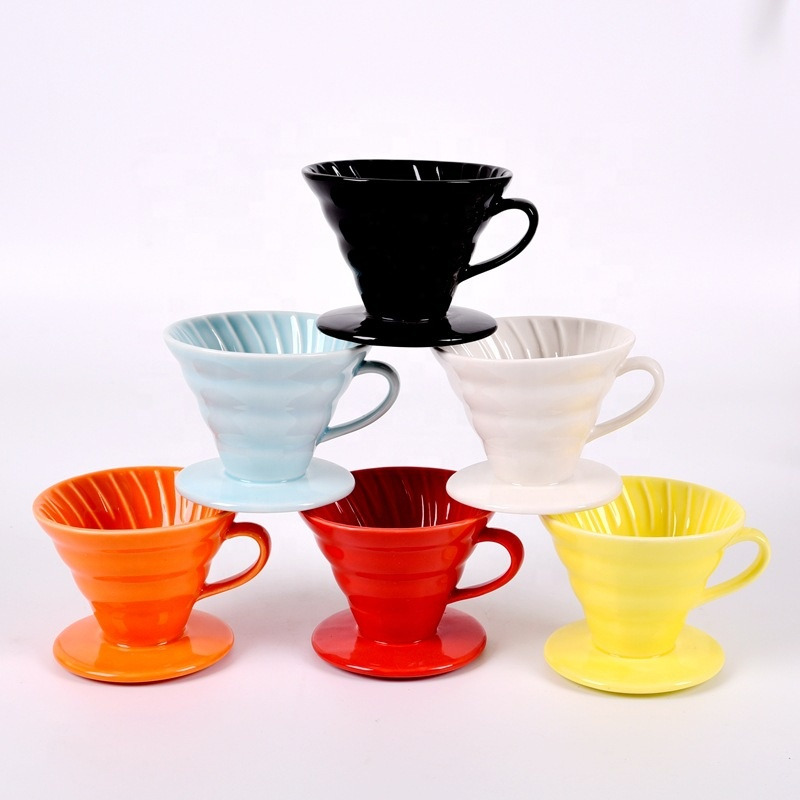 V60 Drip Coffee Colorful Porcelain V Shaped Coffee Brewer Dripper with ...