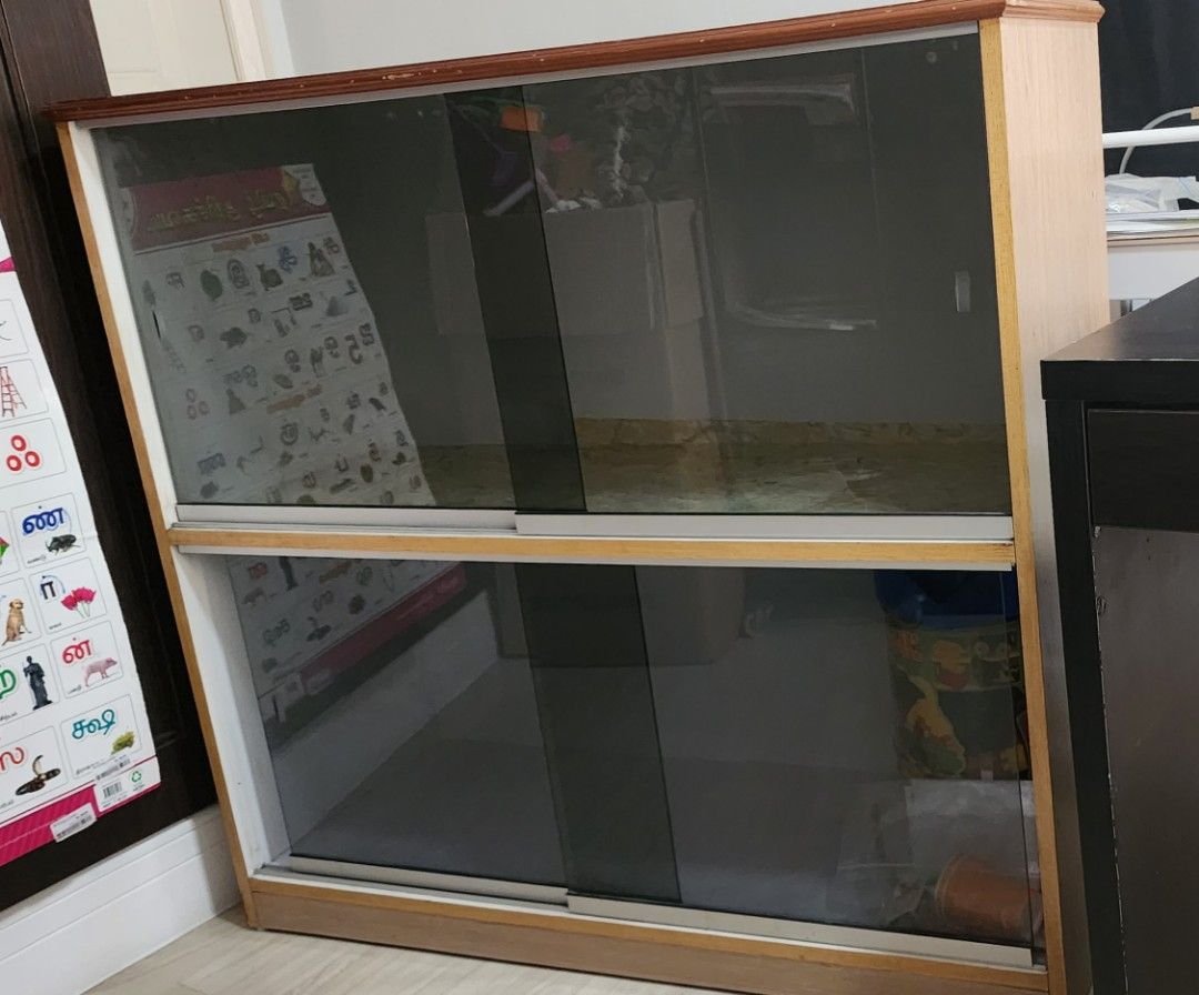 Wooden rack with glass sliding door, Furniture & Home Living, Furniture ...