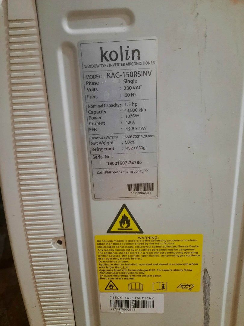 2nd hand Kolin Window Type Inverter - KAG 150RSINV, TV & Home Appliances, Air Conditioning and ...