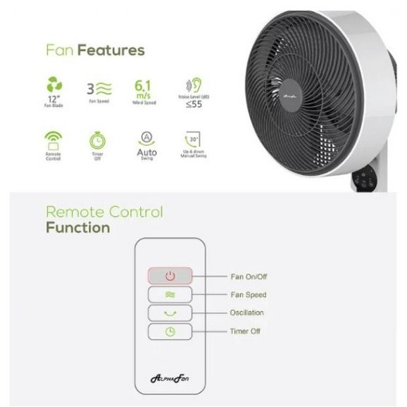 Alpha Wall Fan WF60 (Remote Control), Furniture & Home Living, Lighting ...