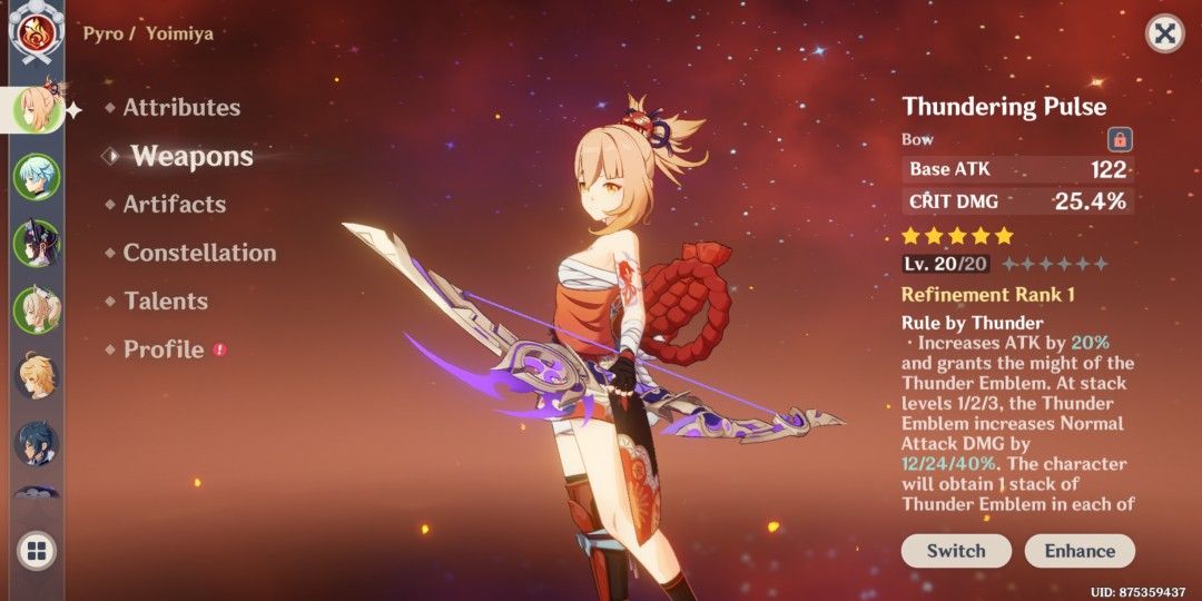 AR40 C1 Yoimiya + Signature Weapon Thundering Pulse Genshin Impact ...