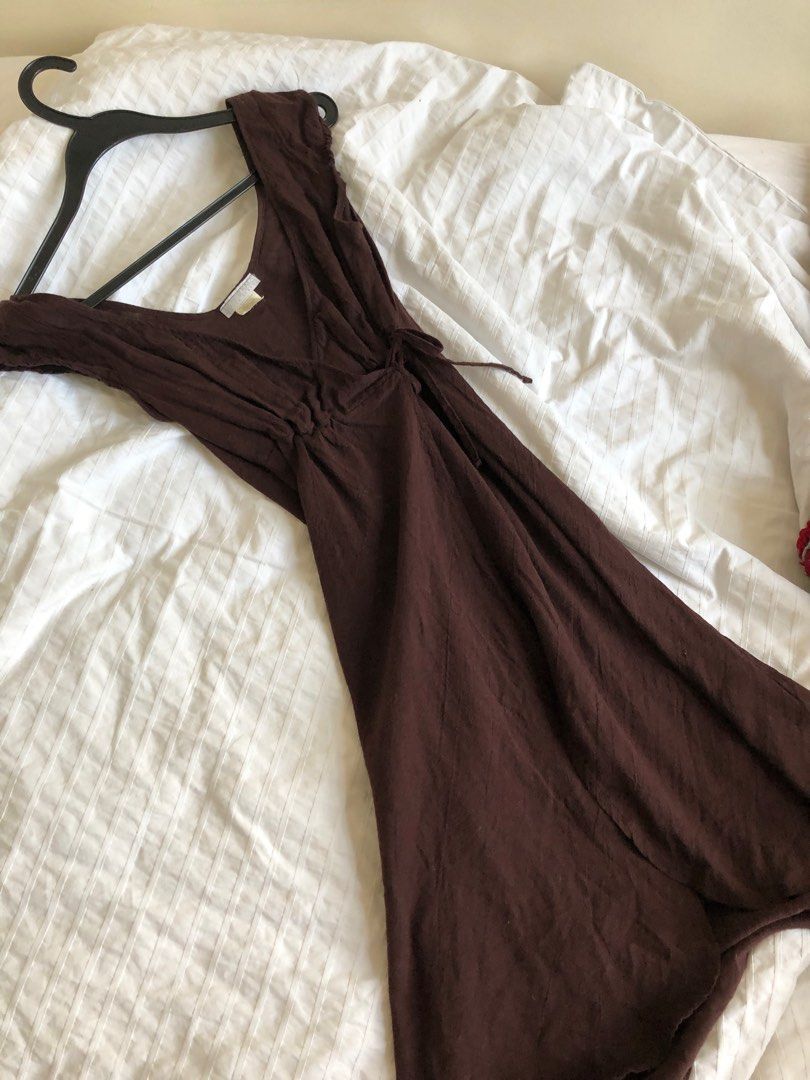 Brown wrap dress, Women's Fashion, Dresses & Sets, Dresses on Carousell