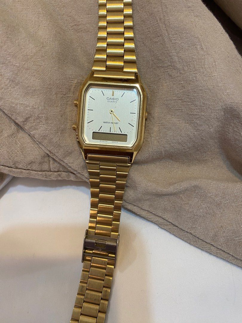Casio gold plated dual display champagne dial watch, Women's Fashion ...