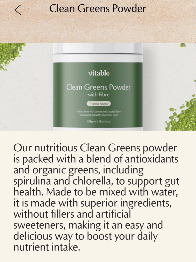 Clean Greens Powder with fibre, Health & Nutrition, Health Supplements ...