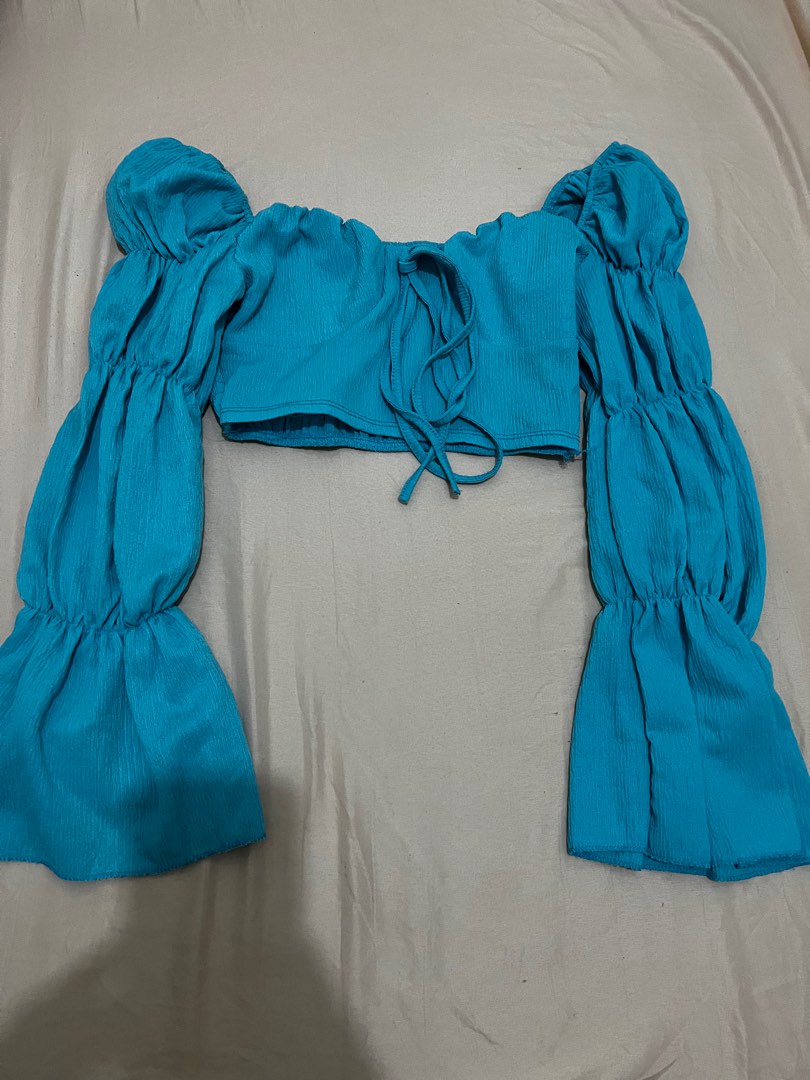 Cute Blue Green Crop Top, Women's Fashion, Tops, Blouses on Carousell